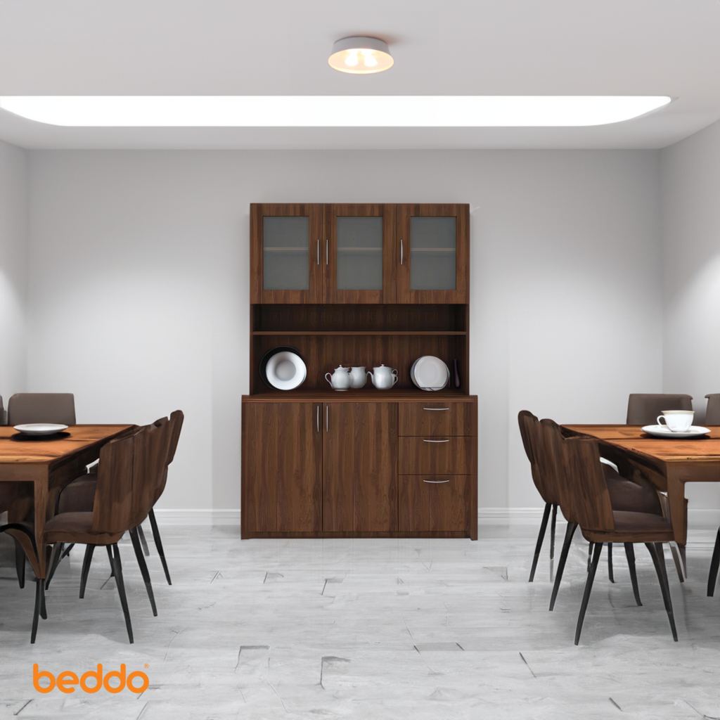 Modish Crockery Unit - 3 Door - Walnut - Beddo