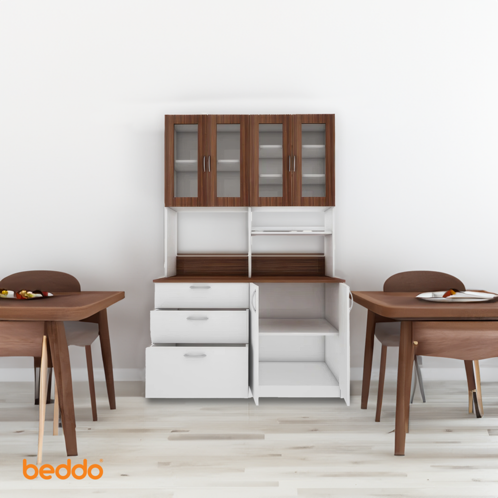 Arizona- Crockery Unit- Walnut Frosty White – Beddo